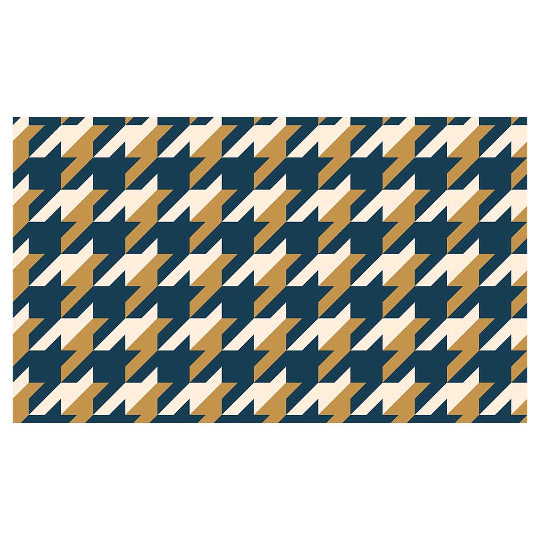 HOUNDSTOOTH BLUE AND GOLD RECTANGULAR SCATTER CUSHION